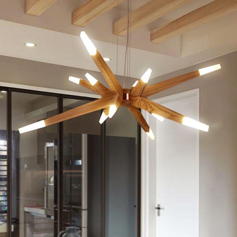 Contemporary Wood Sputnik Chandelier - Unique Modern Pendant Light