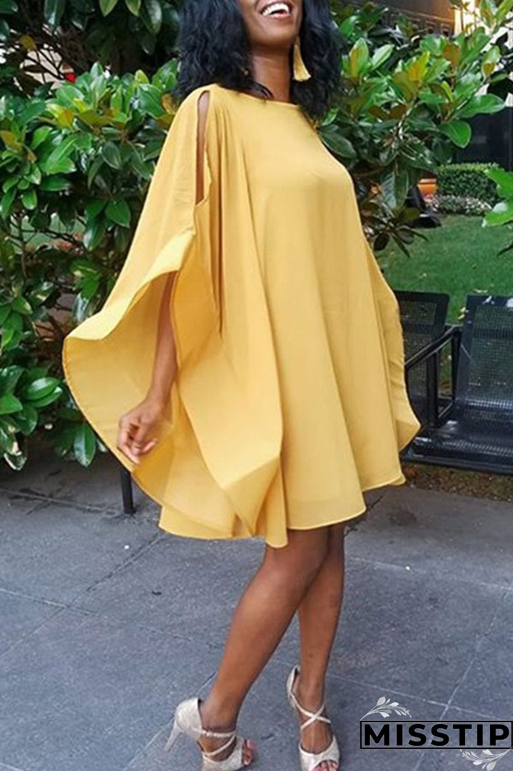 Wholesale Yellow African Batwing Sleeves Mini Dress Online