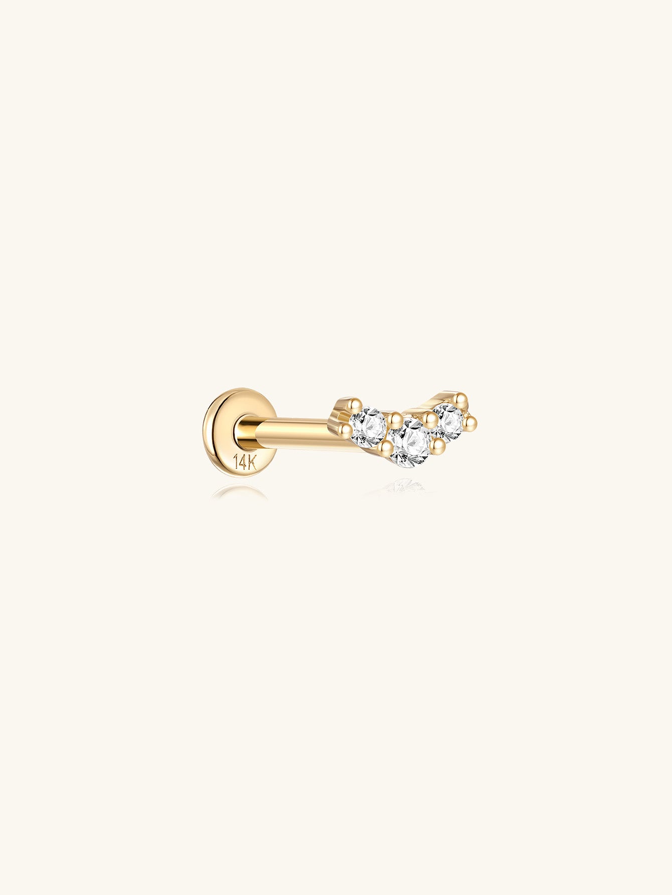 14K Solid Gold Pave Curved Ear Piercing Stud