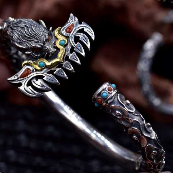 Sterling Silver Auspicious Piggy Weapon Bracelet