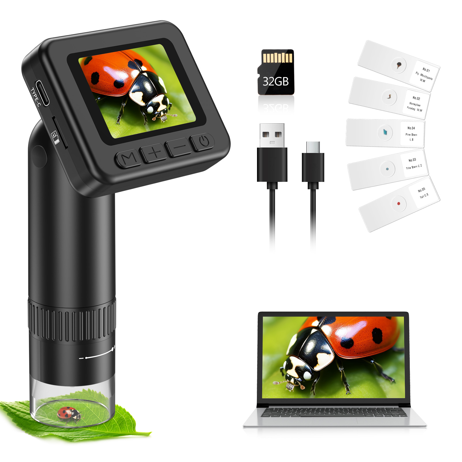 1000X Portable Screen Microscope for Kids and Adults, 32G Memory Card ...