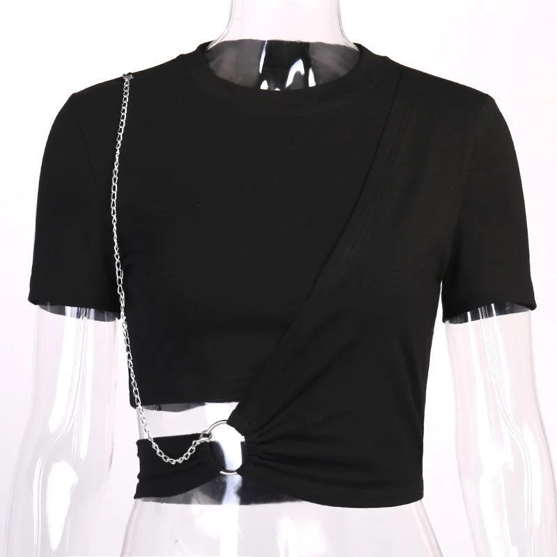 DARK RING CHAIN CUTOUT CROP TOP