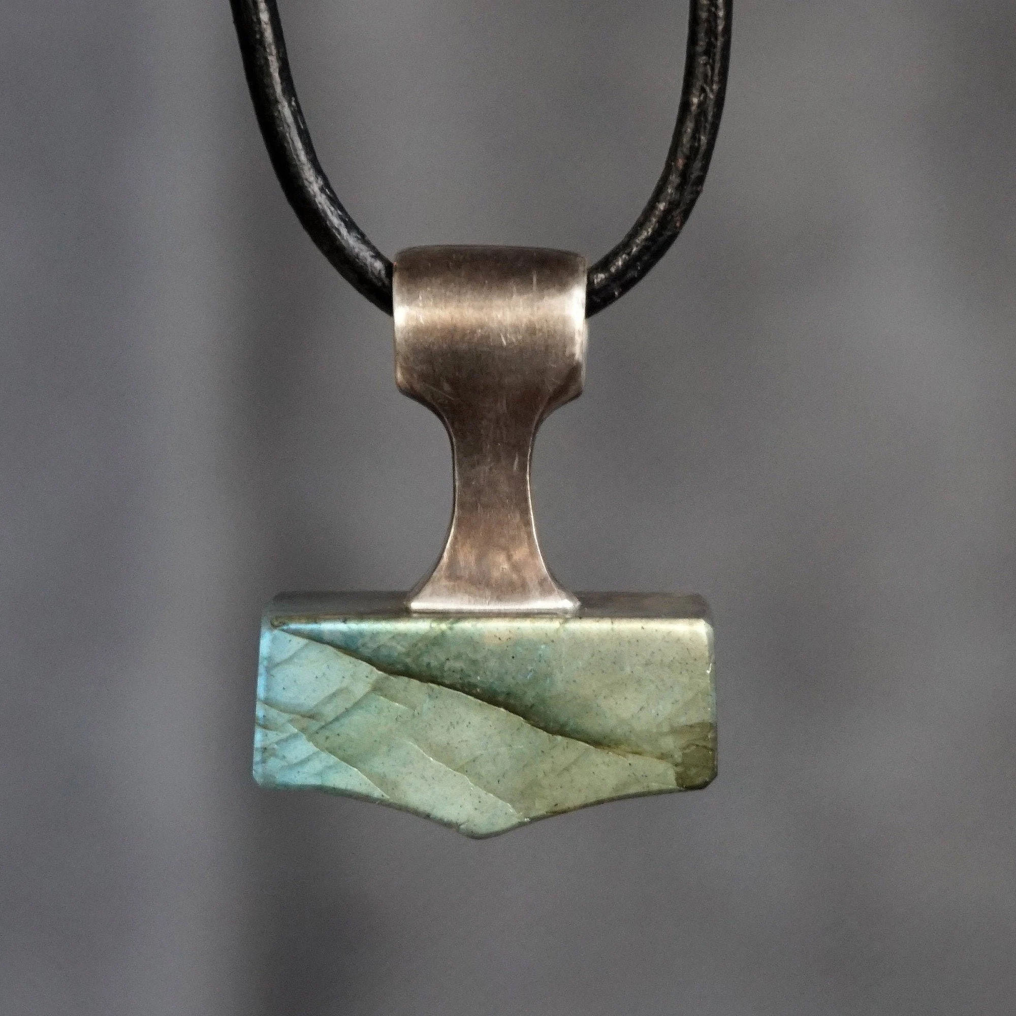 Labradorite Thor's Hammer Necklace. Stone Mjolnir Amulet Necklace ...