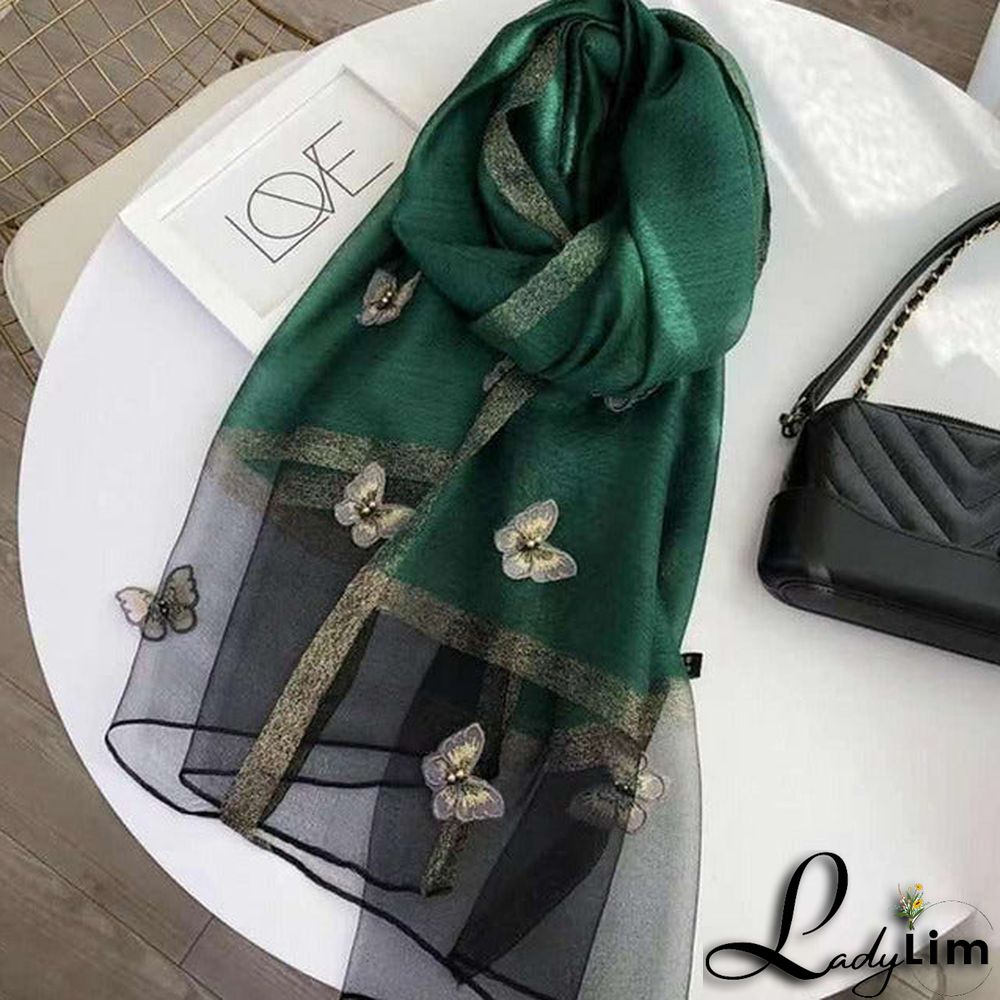 Butterfly Embroidered Silk Scarf - Ladylim