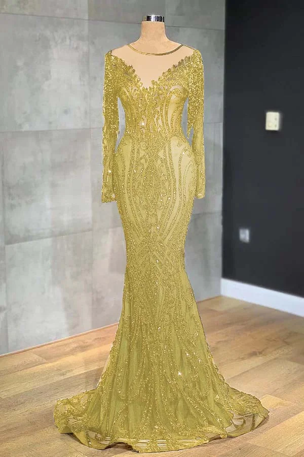 Daisda Black Mermaid Evening Dress Long Sleeves With Appliques