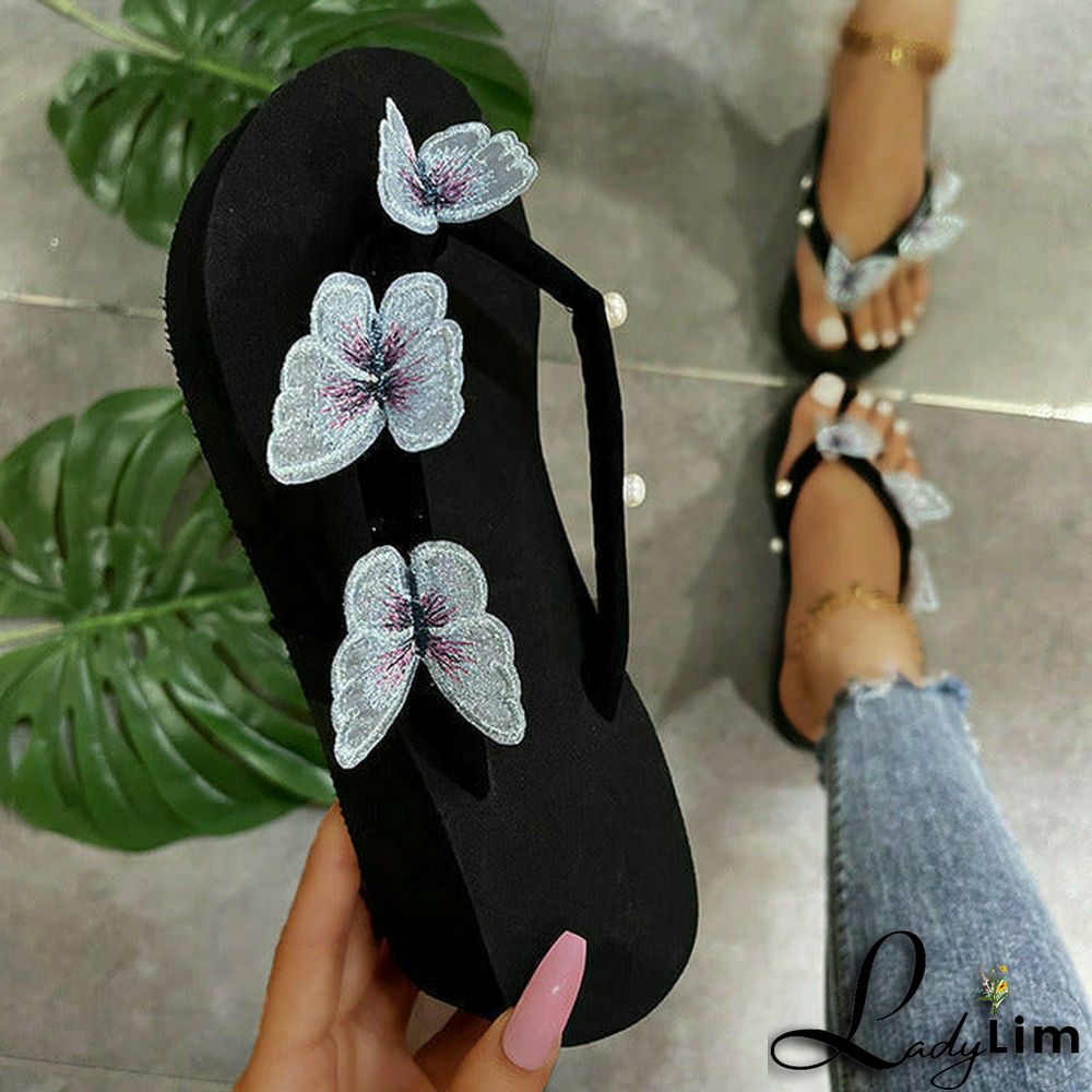 Butterfly Decoration Platform Slippers - Ladylim