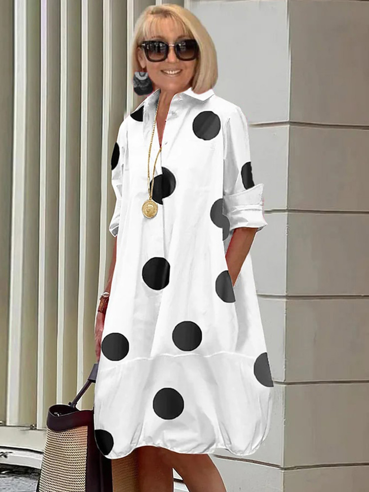 Mid-length Long Sleeve Shirt Dress