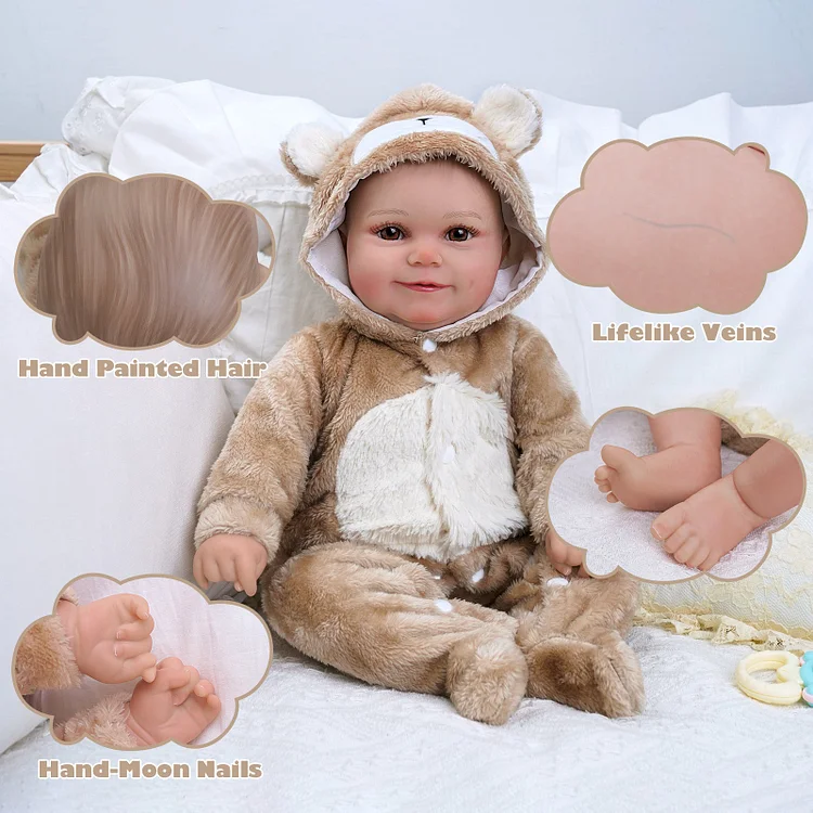 Babeside Maddy 20" Reborn Baby Doll Girl Infant Brown Eyes Sweet Animal ...