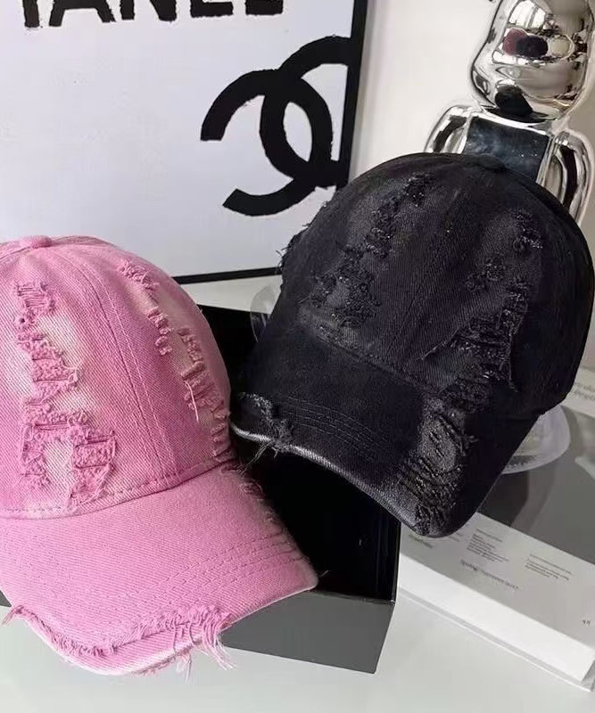 Korean Version Pink Gradient Versatile Ripped Baseball Cap Hat