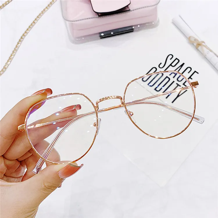 Rose Gold Irregular Frame Finished Myopic Glasses Women Retro Metal ...