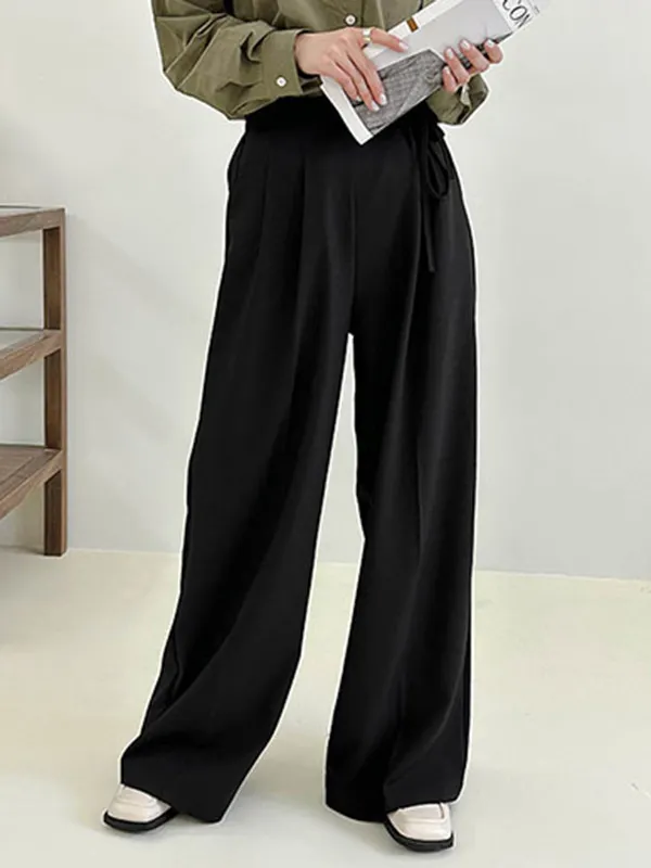 Sophisticated High-Waisted Lace-Up Suit Pants with Loose Fit and ...