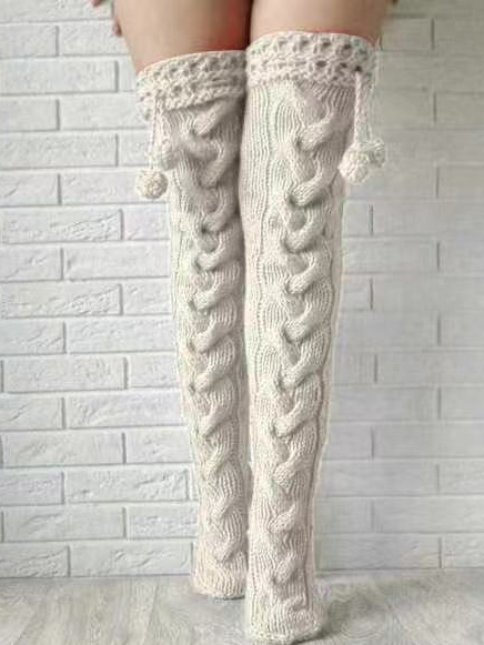 Solid Color Knit Keep Warm Over The Knee String Stocking