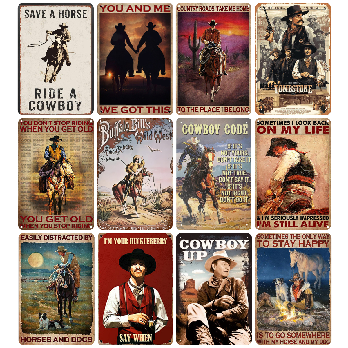 (Multi Style)20*30cm/30*40cm - West Cowboy - Vintage Metal Tin Signs