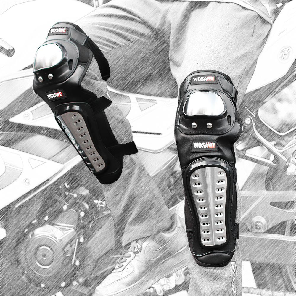 WOSAWE Motorcycle Stainless Steel Knee Pads Motocross Shin Protector