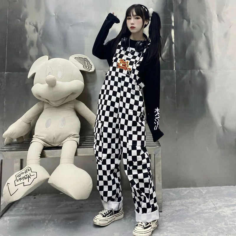 COW OR CHECKERBOARD PRINT CARGO OVERALLS