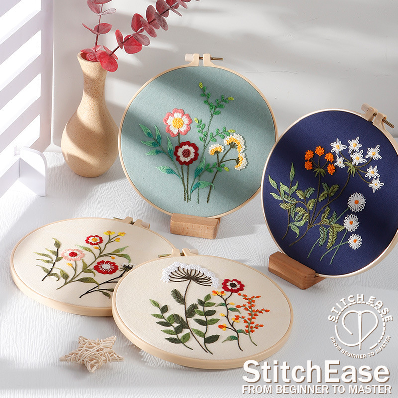 StitchEase - Botanical Blossoms Embroidery Kit for Advanced: Petal Poetry