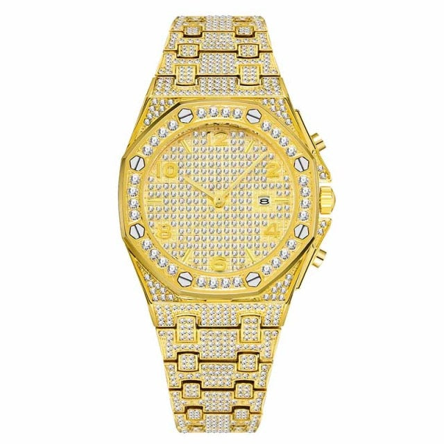 Iced Octagonal Case Screw Head Watch