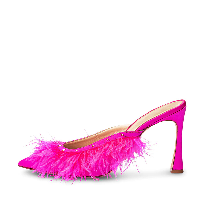 Hot Pink Feather Embellished Mule Heels Vdcoo