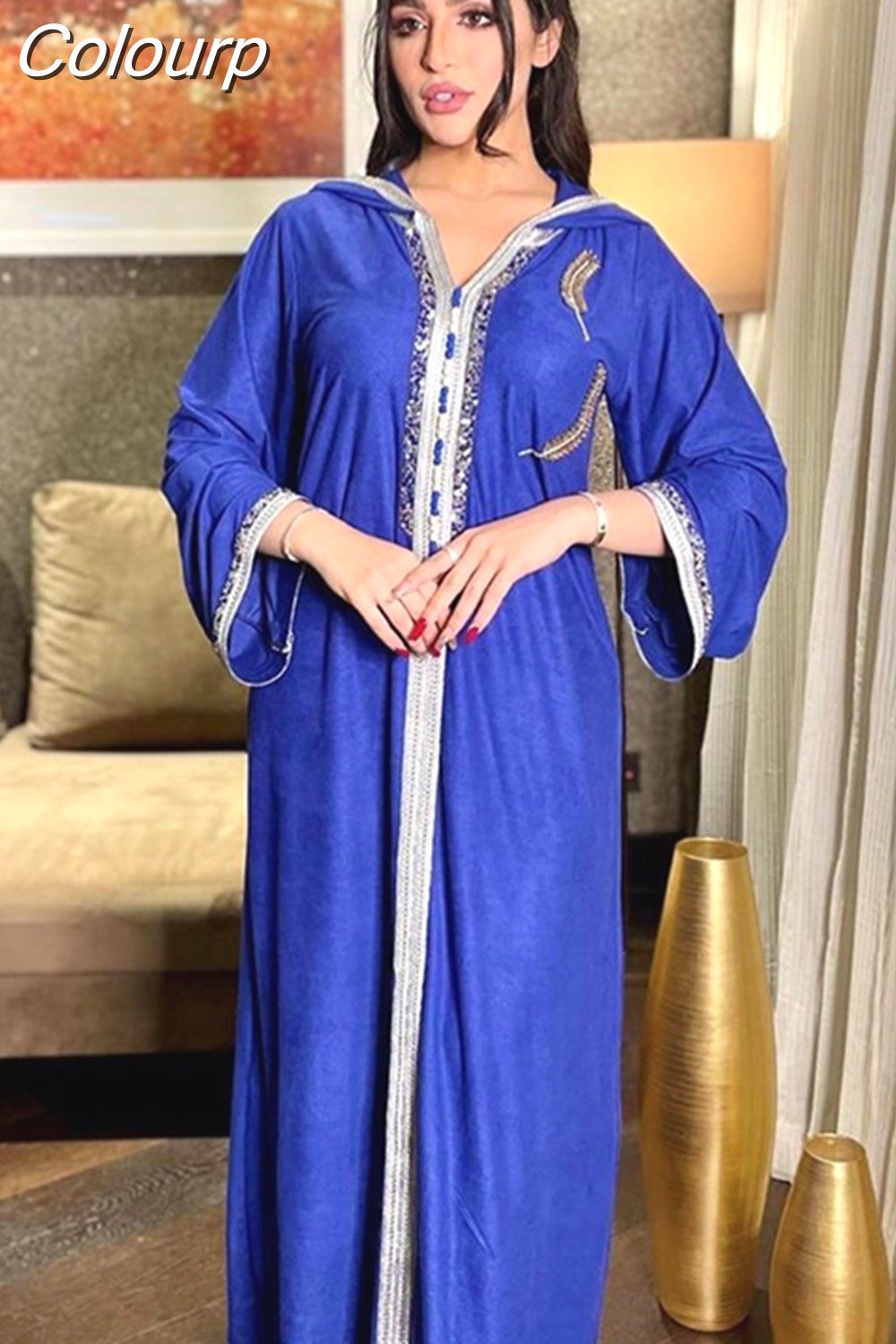 Colourp Ramadan Eid Jalabiya Fashion Muslim Dubai Arabic Hooded Abaya ...