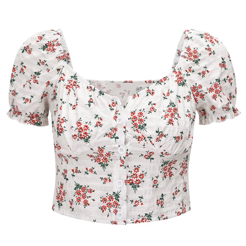 FLORAL PUFF SLEEVE CROP TOP