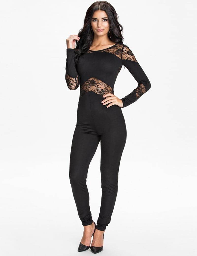 Long sleeve overalls with lace bodysuit