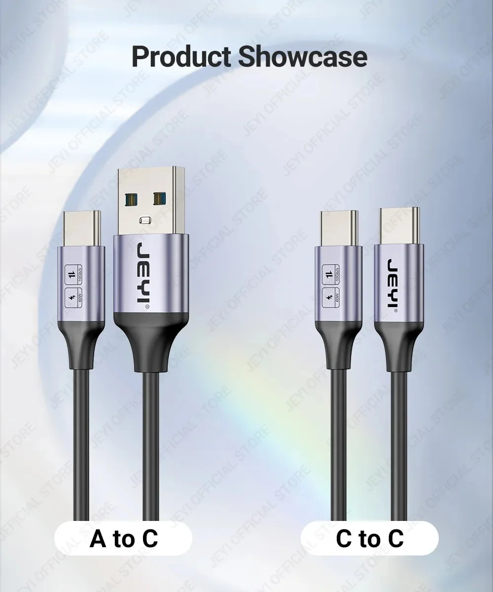 JEYI USB A to Type C Cable 60W Fast Charging 10Gbps Data Cord USB Charger for Samsung Xiaomi HTC Redmi Huawei Mobile Phone USB C