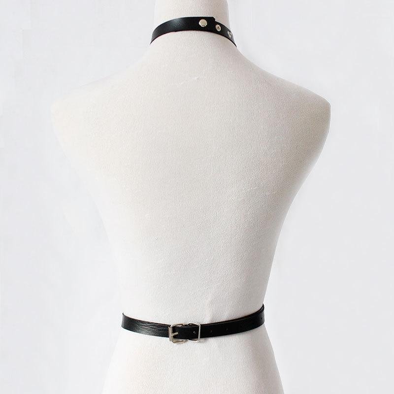 LEATHER HARNESS CHAIN BODY NECKLACE