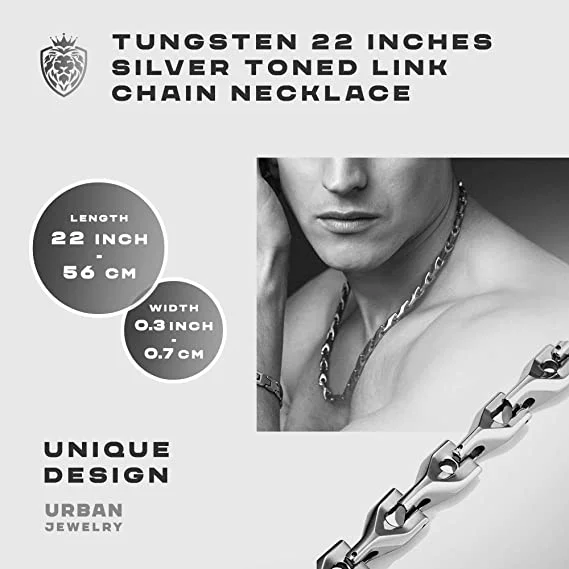 Men's Tungsten Silver Toned Link Chain Necklace
