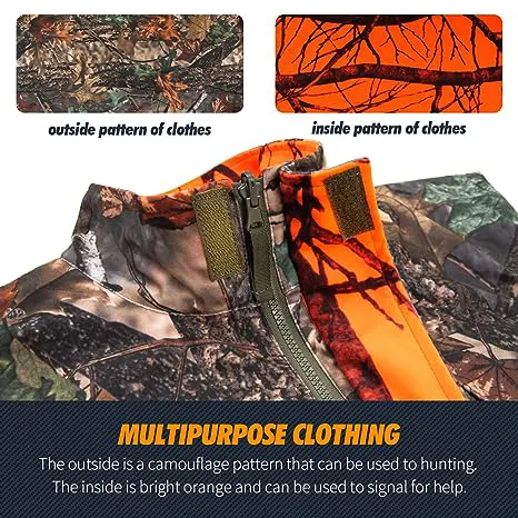 Camouflage and Orange Reversible Hunting Vest, Vest Jacket for Camping ...