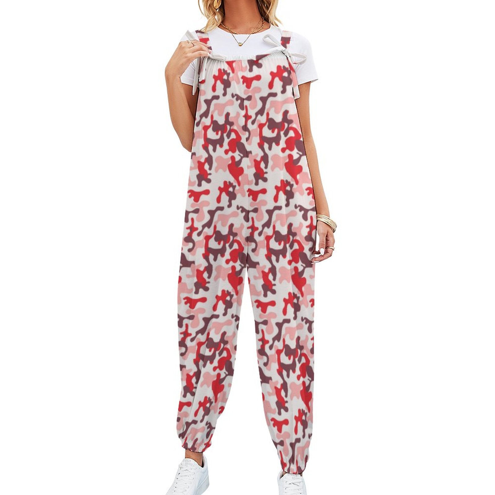 Burgundy Red Pink Camouflage Plus Size Women Rompers Summer Casual ...