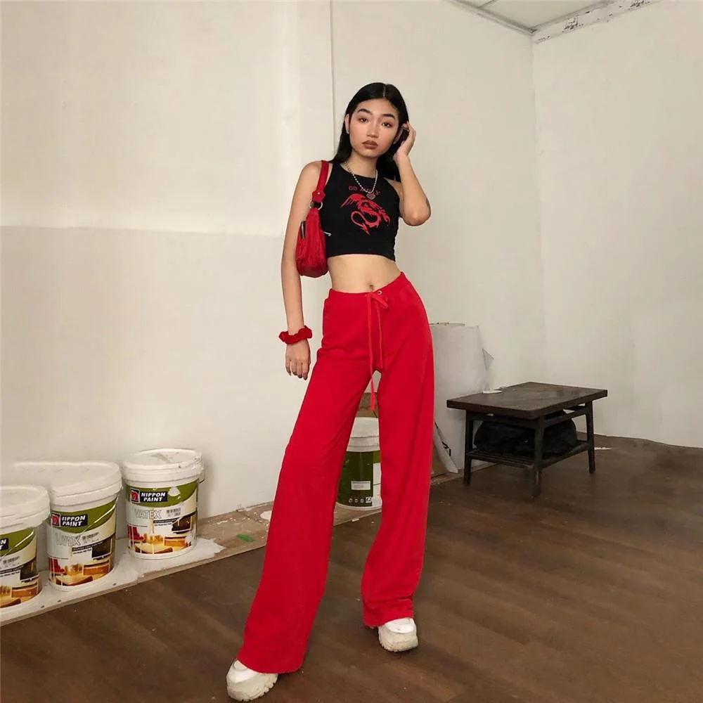RED HIGH WAIST PANTS