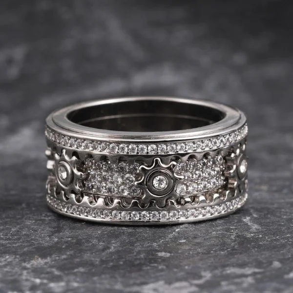925 Sterling Silver Personalized Stress Reducing Rotatable Gear Ring