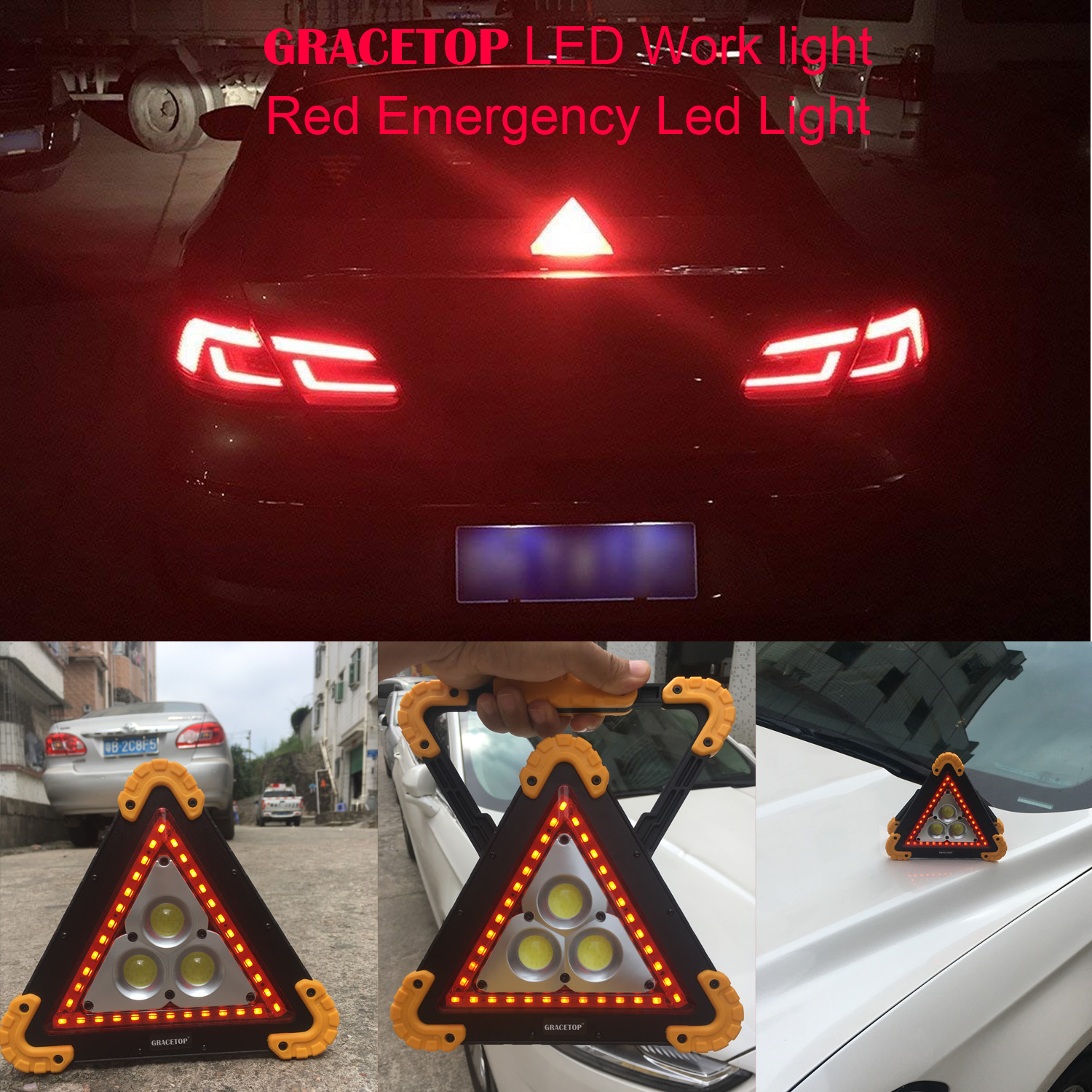 30W LED work light rechargeable with Red Emergency Led Light, Camping ...