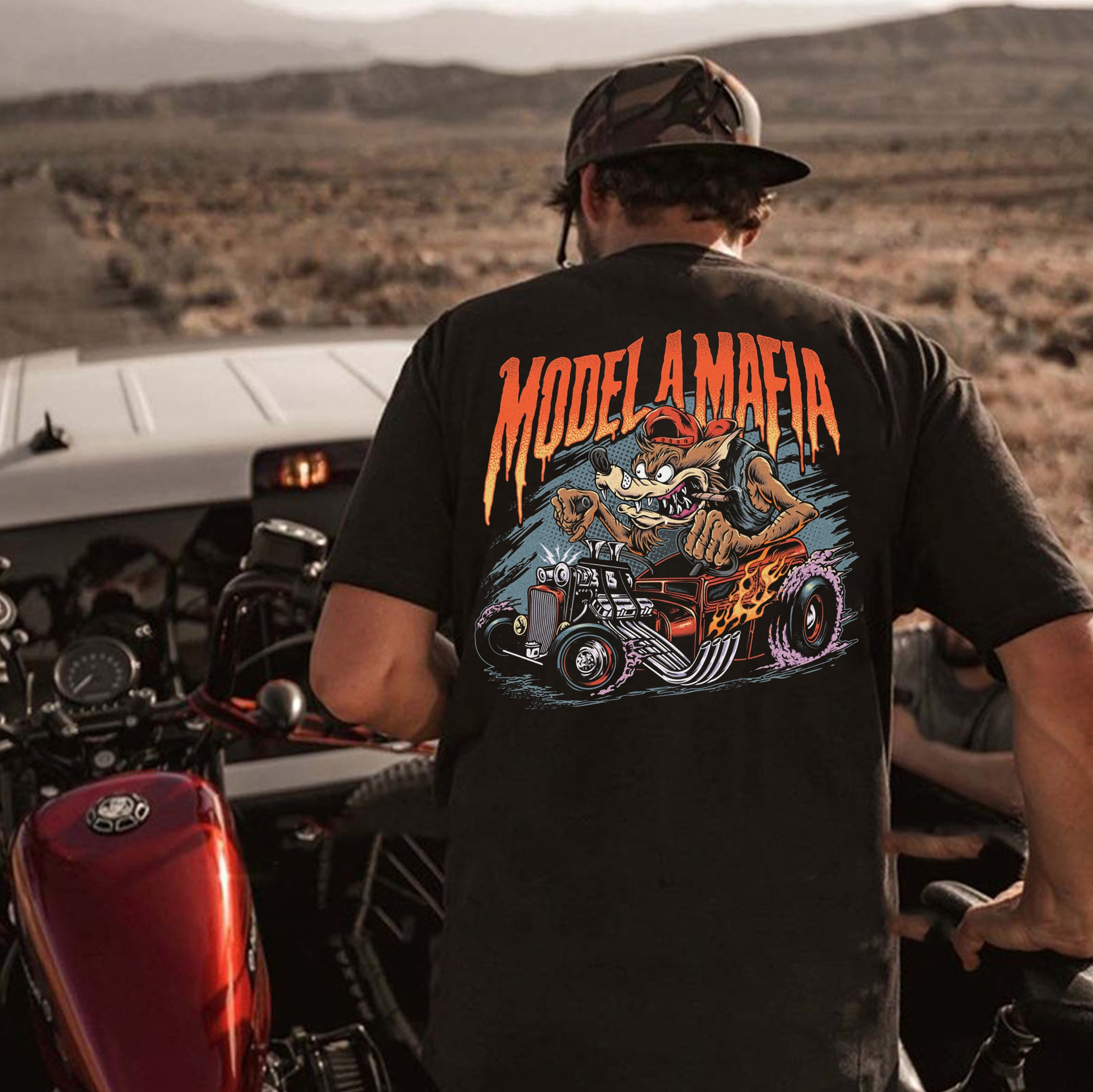MODEL A MAFIA Wolf Driver Print Men's T-shirt