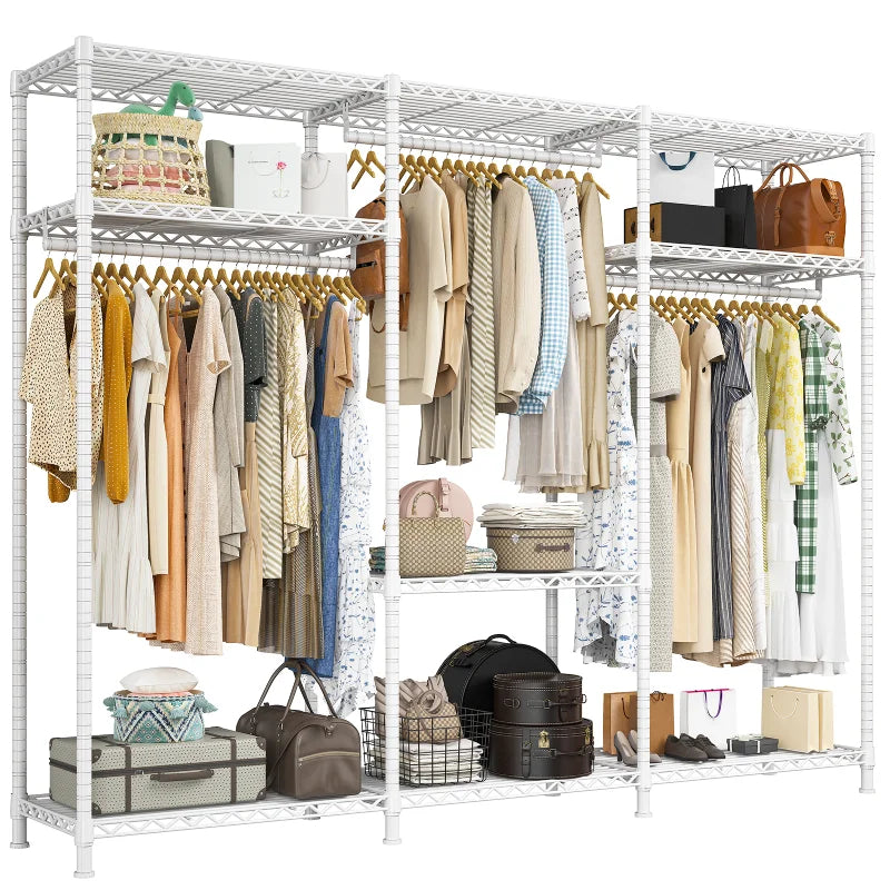 795 LBS White Clothing Rack, Portable & Metal Clothes Rack with Shelves
