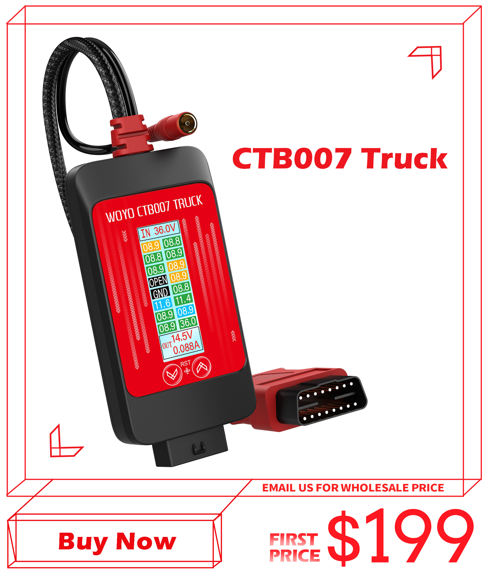 WOYO CTB007 TRUCK 24V to 12V-14.5V Converter for Heavy Duty Truck OBD2 ...