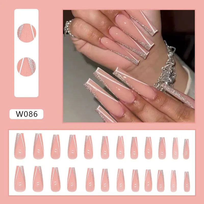 Churchf Pink V Shape French Nails Set Press on Faux Ongles with Designs