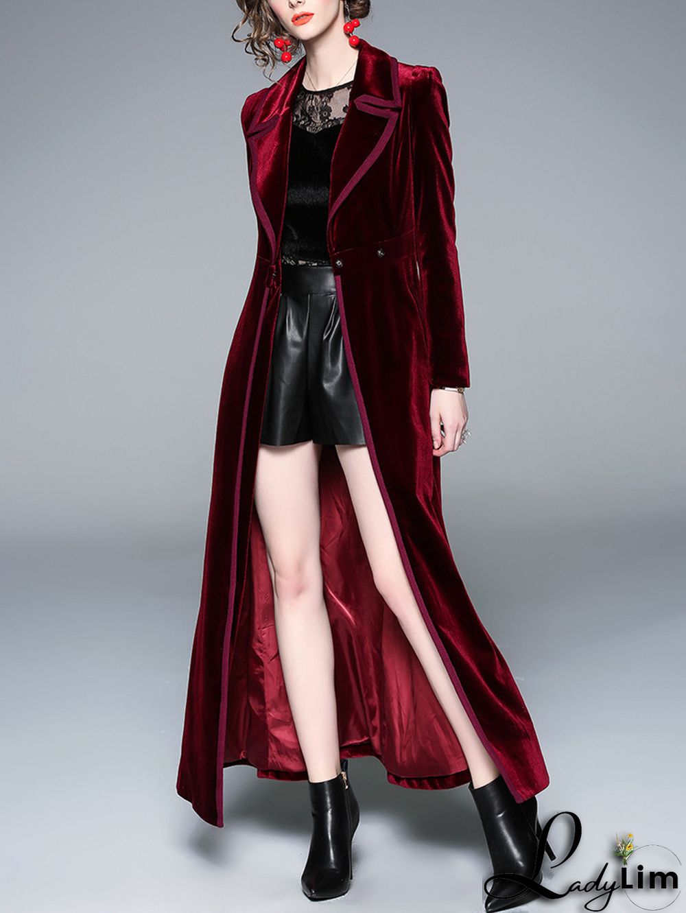 Elegant Velvet Notch Lapel Slant Pocket Long Coat - Ladylim
