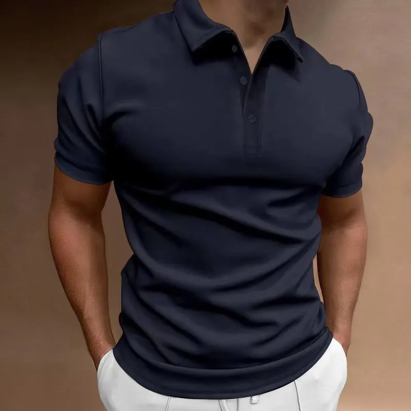 Men's Solid Color Short Sleeve Lapel T-Shirt