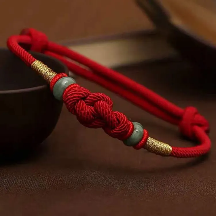 Buddhist Gems Red String Jade Luck Fortune Knot Braided Couple Bracelet