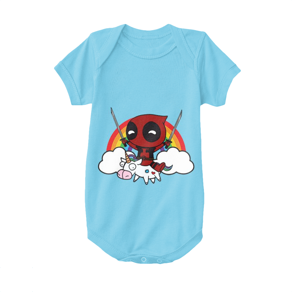 Deadpool Riding Unicorn On Rainbow, Deadpool Baby Onesie