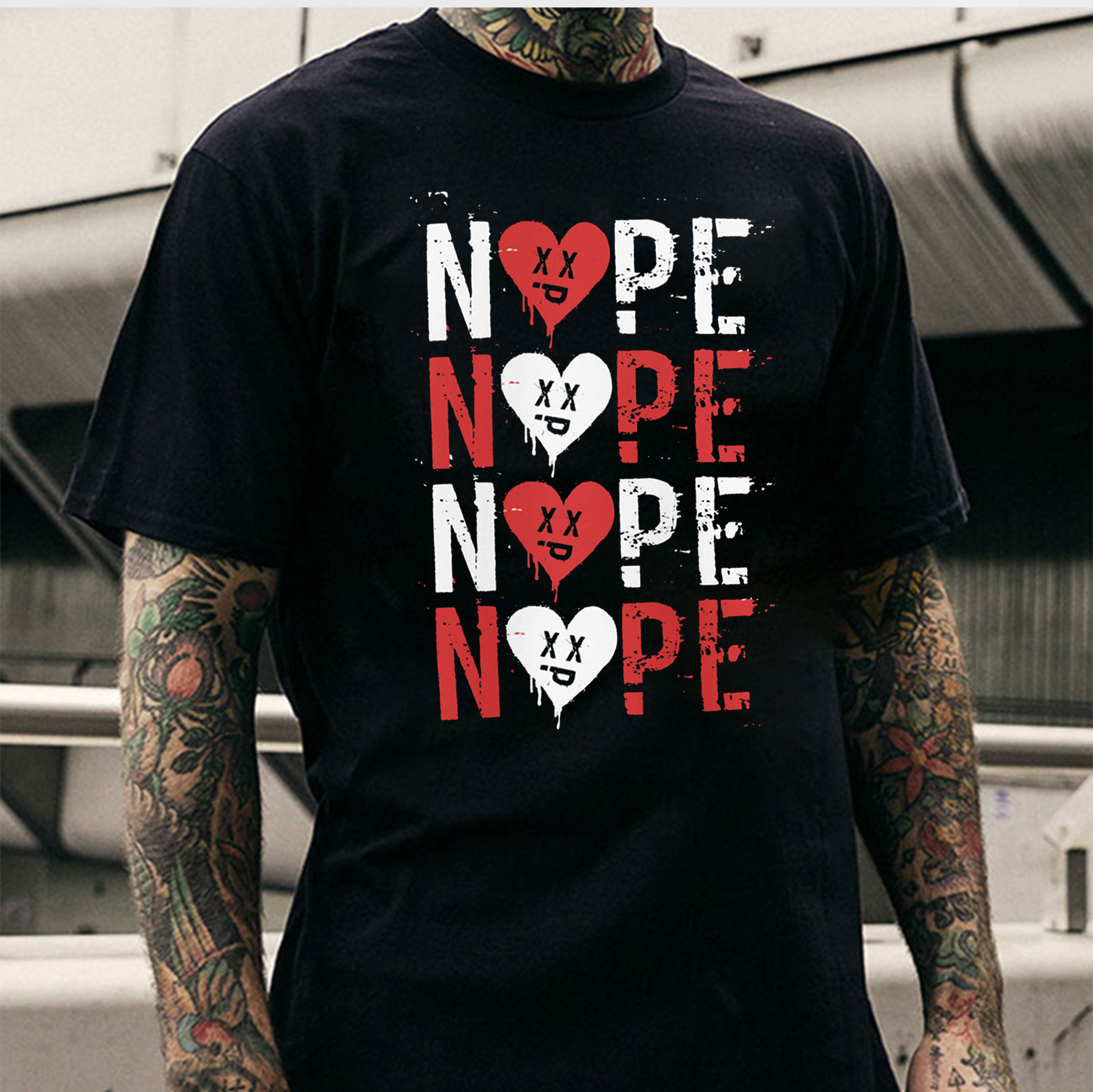 NOPE Emoji Hearts Graphic Black Print T-Shirt