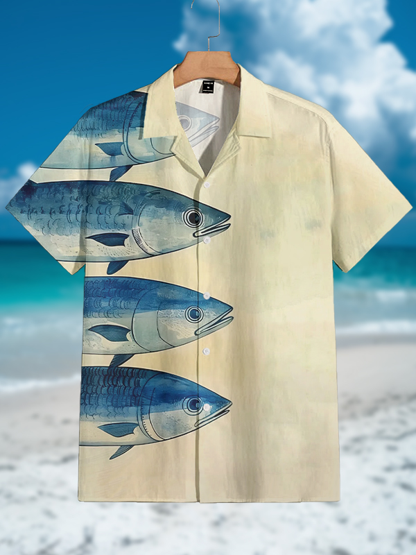 Men's Fish Print Vacation Short Sleeve Shirt