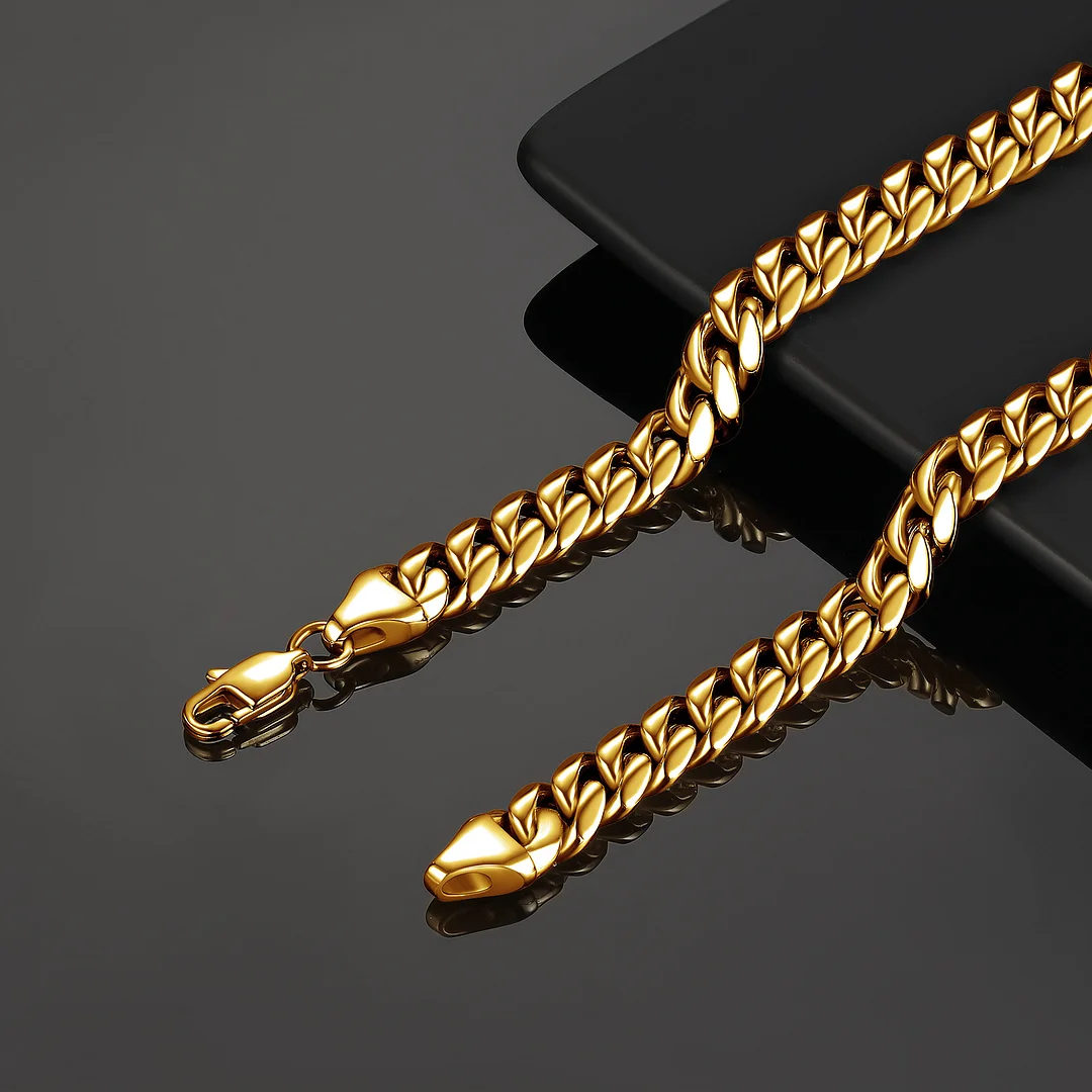 Gold Cuban Link Chain Necklace Mens Chain Real Plated 316L Titanium ...