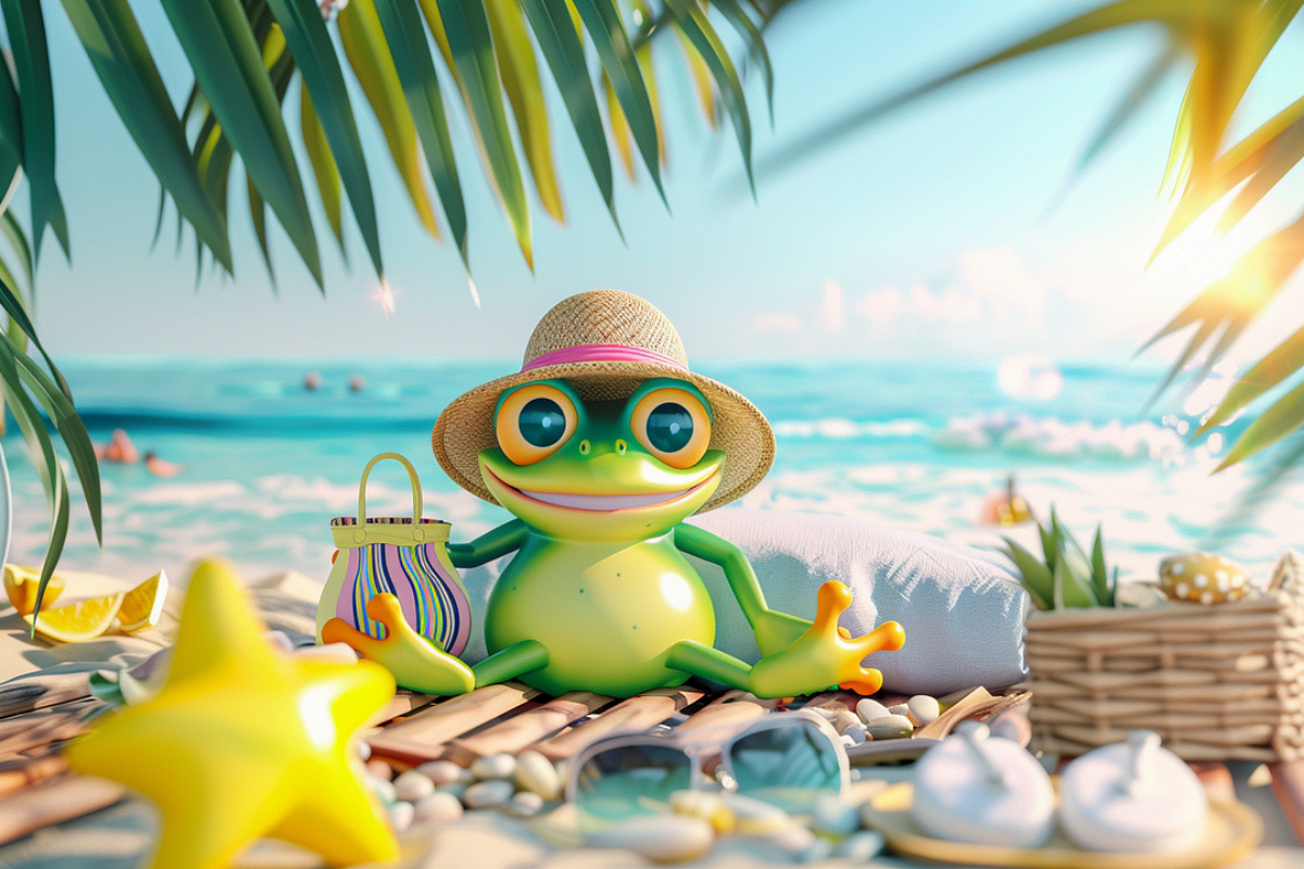 Frogs Sunbathing on the Beach (velvet cloth) AB drill full round/square ...
