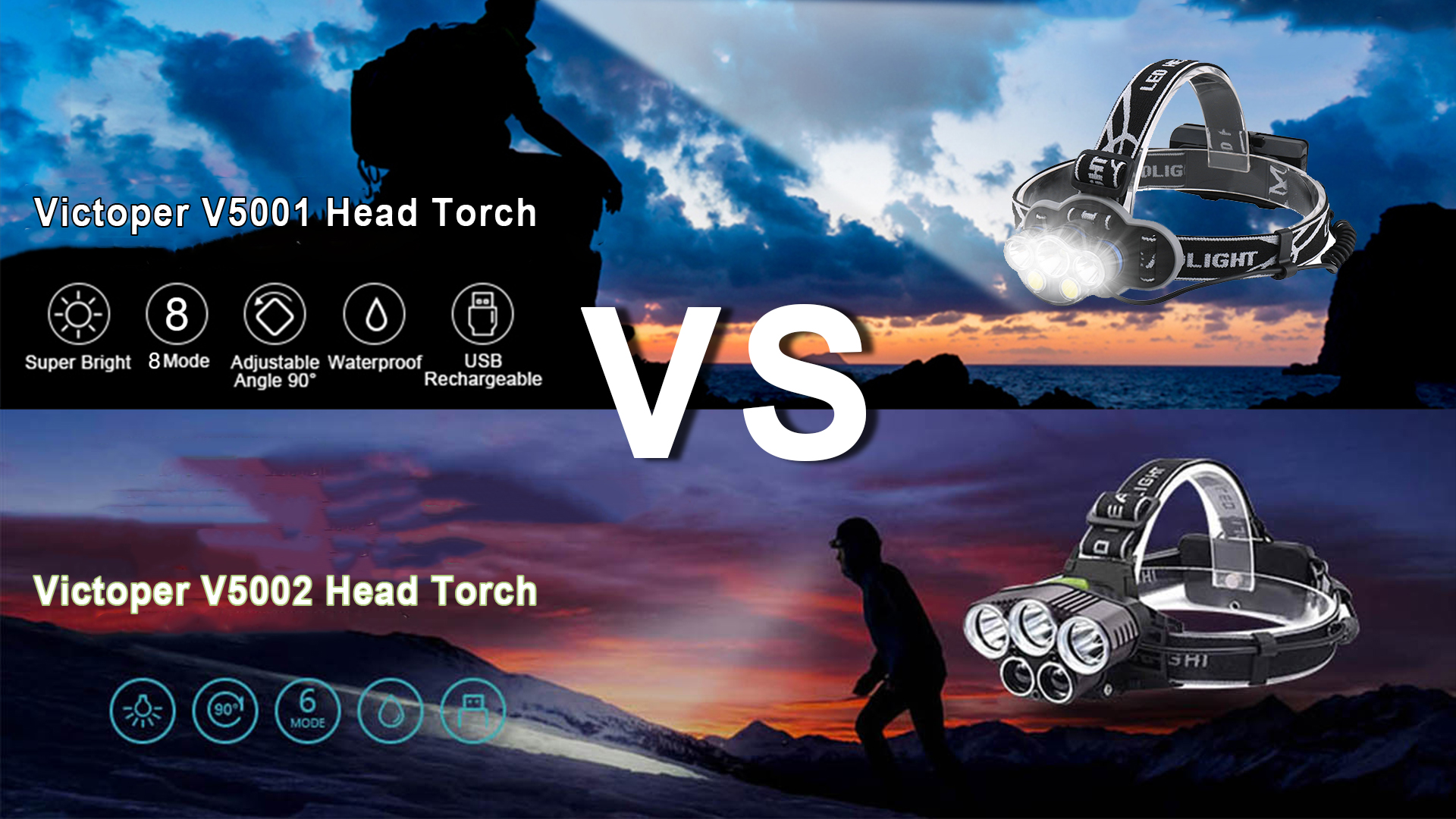 What is the difference between Victoper V5001 and V5002 Head Torch?