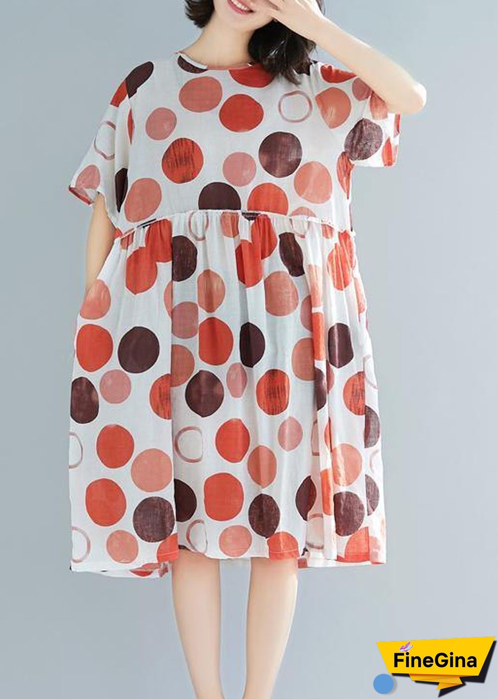 FineGina Style red dotted linen clothes For Women plus size design o ...