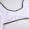 LOW CUT SQUARE NECK CONTRAST SHORT LONG SLEEVE TOP