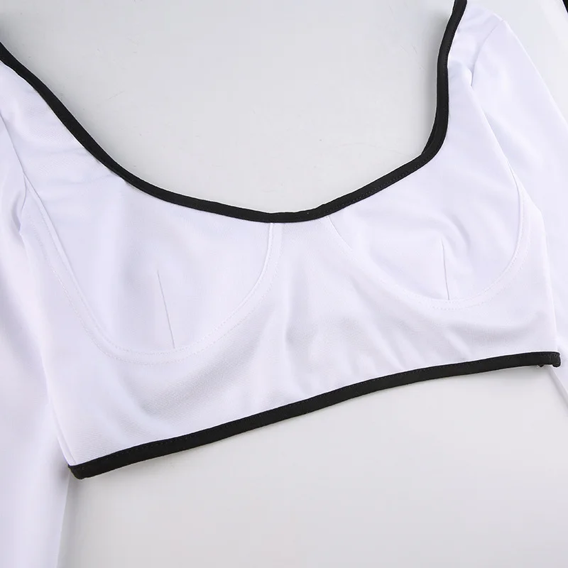 LOW CUT SQUARE NECK CONTRAST SHORT LONG SLEEVE TOP