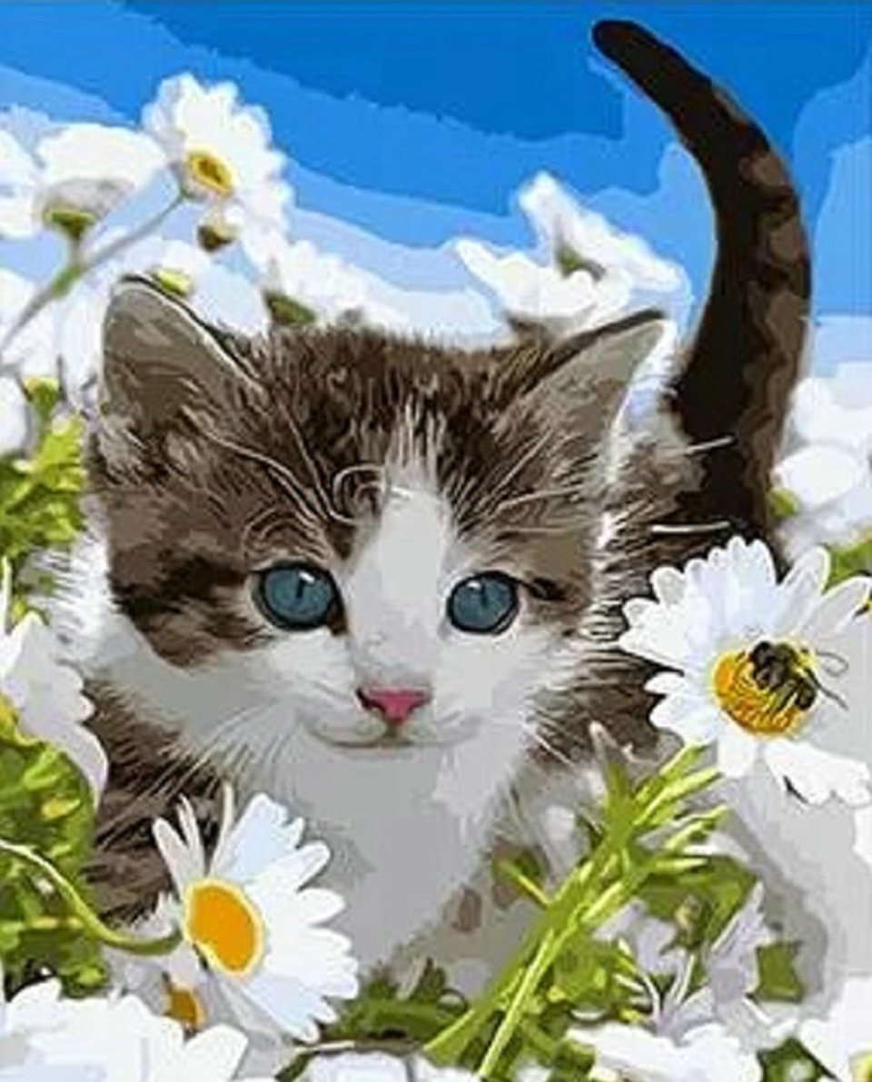 DIY Painting By Numbers | A cute cat among wildflowers